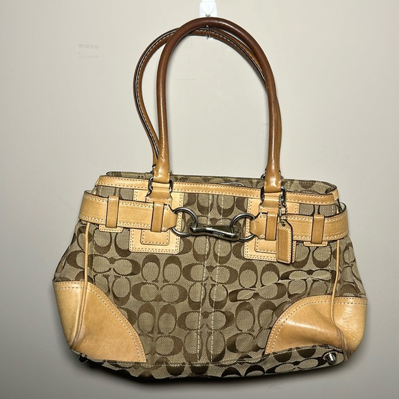 Coach | Bags | Coach Hampton Satchel Signature Monogram With Silver ...